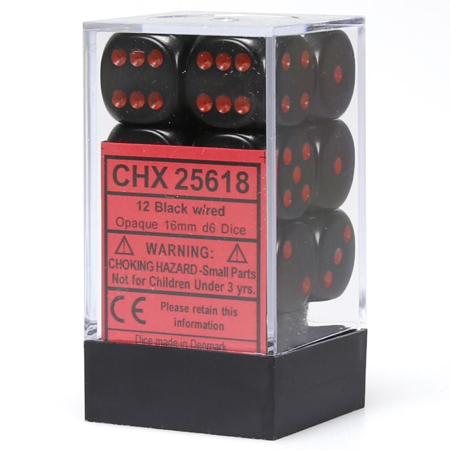 d6 Cube 16mm Opaque Black with Red | VGMX