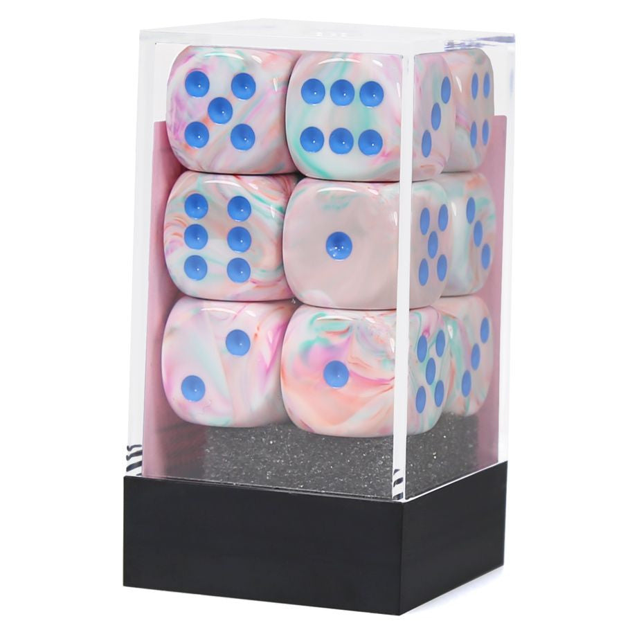 d6 Cube 16mm Festive Pop-Art with Blue | VGMX